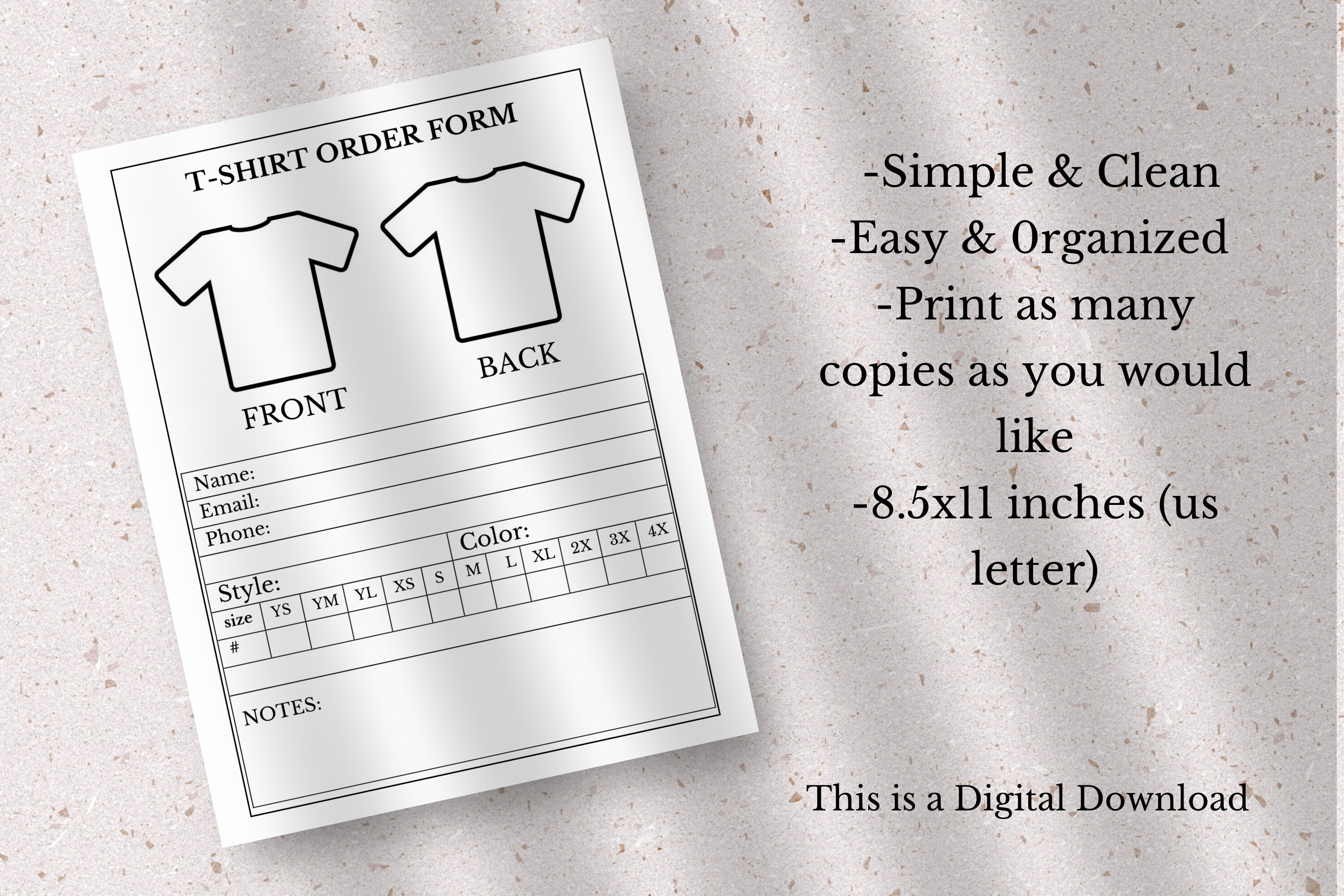 T-shirt Order Form Printable, T-shirt Order Form Template PDF, T-shirt ...