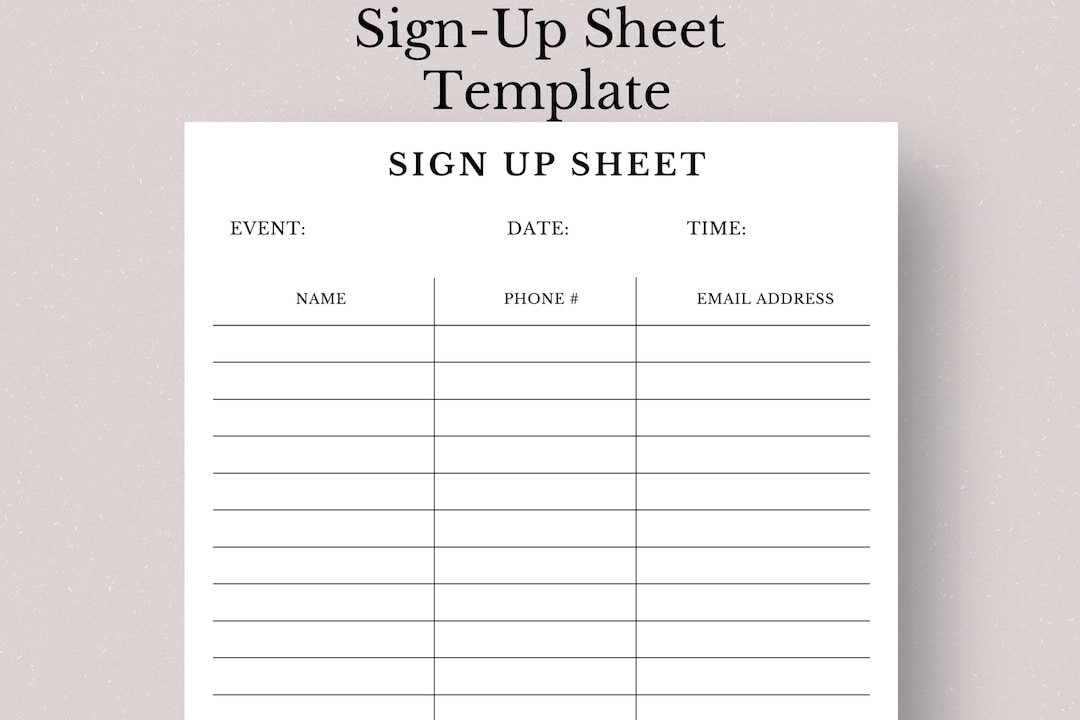 Sign up Sheet, Event Sign up List, Sign-up Template, Sign up List ...