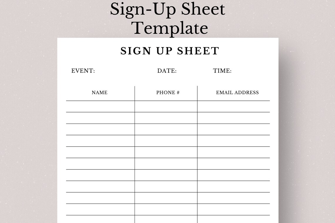 Sign up Sheet, Event Sign up List, Sign-up Template, Sign up List ...