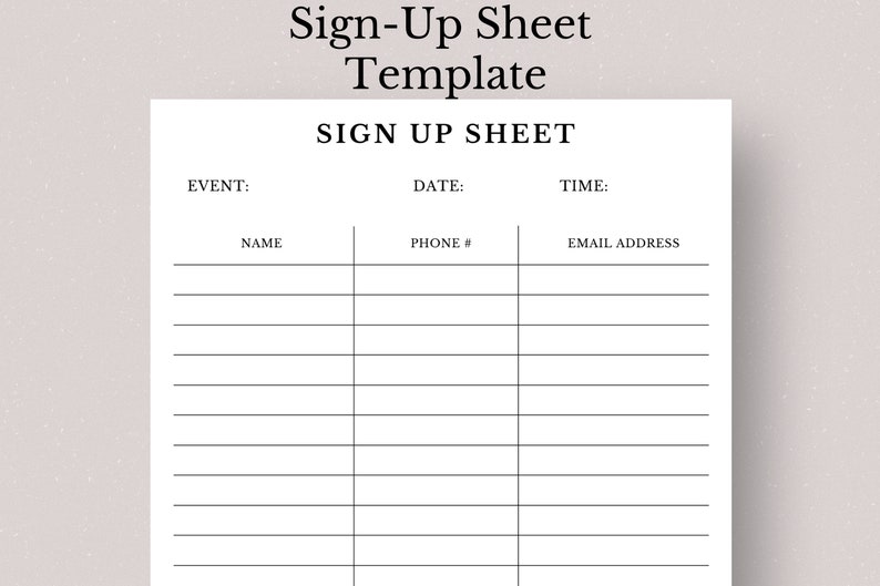 Printable Sign up Sheet Template, Minimalist Design (digital Download ...