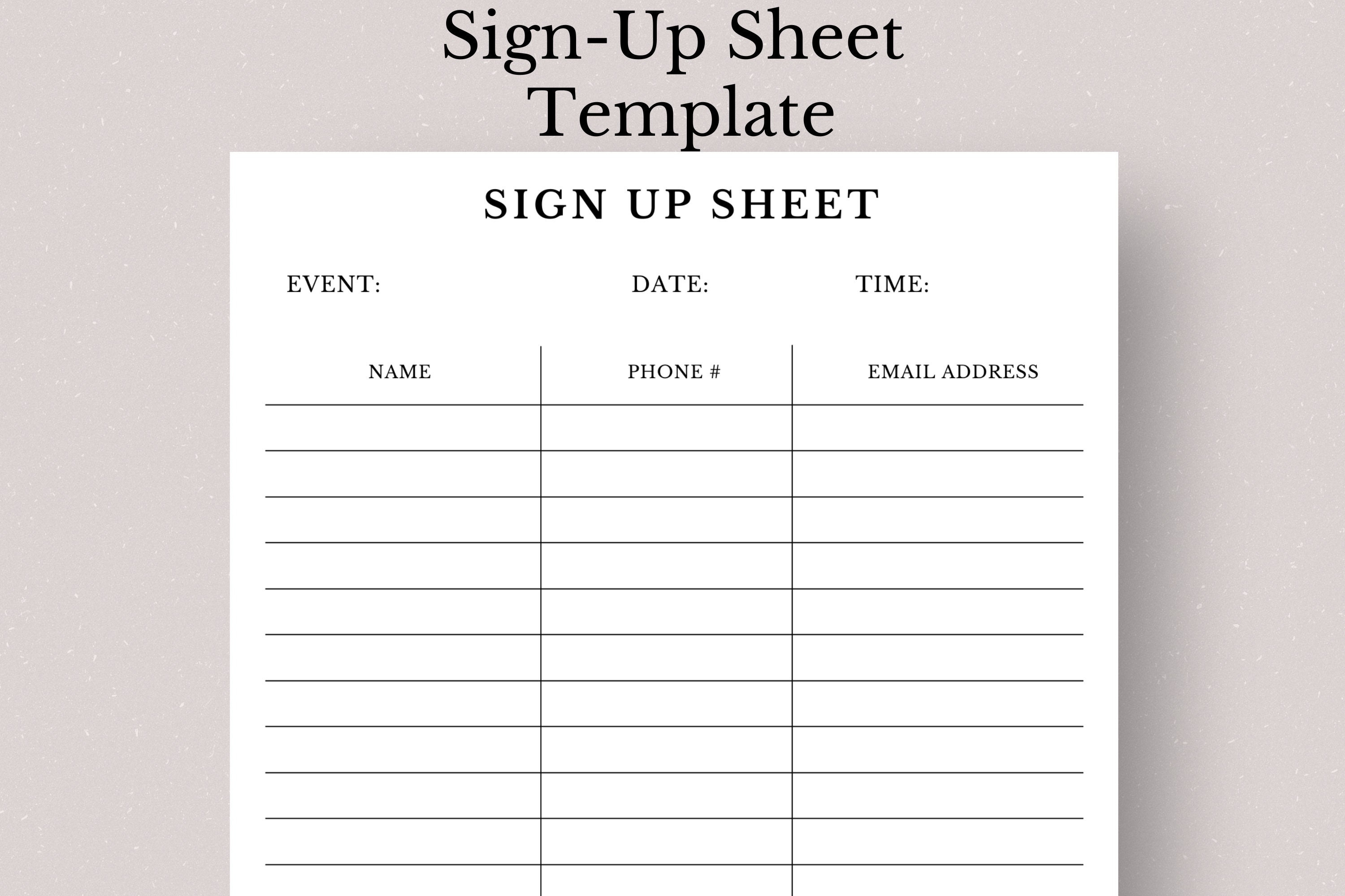 Sign up Sheet, Event Sign up List, Sign-up Template, Sign up List ...