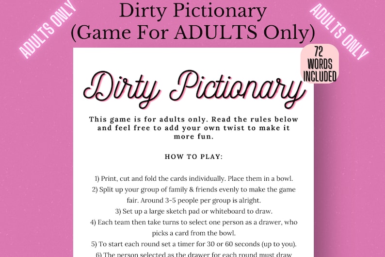 Dirty Pictionary Bachelorette Party Game: 72 Words (digital Download ...