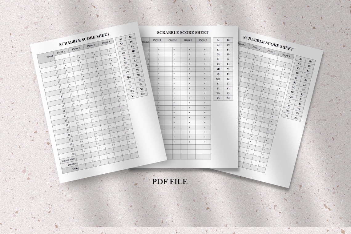 Scrabble Score Sheet Template, Printable Scrabble Score Card, Printable ...