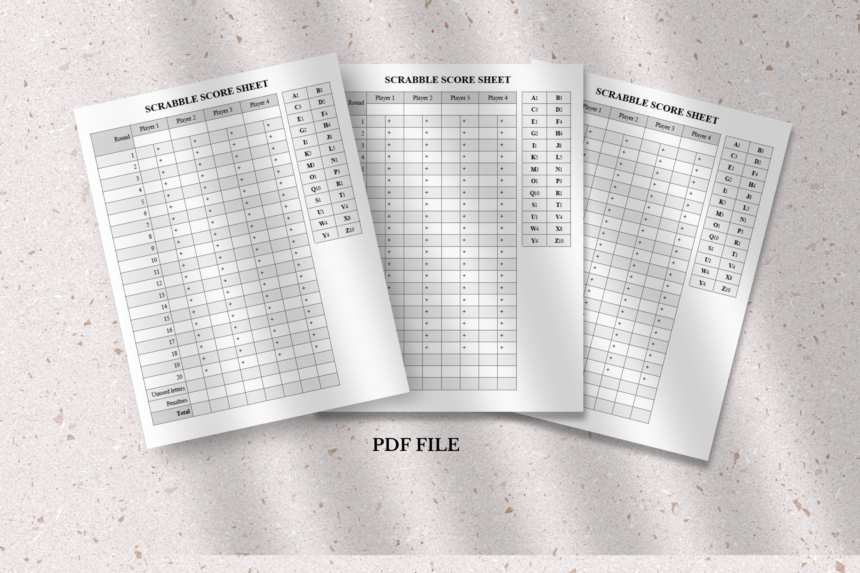 Scrabble Score Sheet Template, Printable Scrabble Score Card, Printable ...