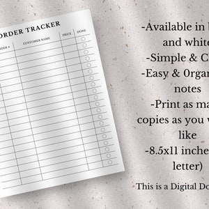 Printable Order Tracker, Customer Tracker, Online Order Tracker, Sales ...