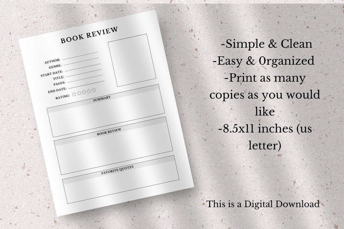 Book Review Printable, Book Log and Review, Book Rating, Book Lover ...
