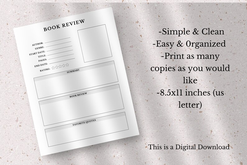 Book Review Printable, Book Log and Review, Book Rating, Book Lover ...