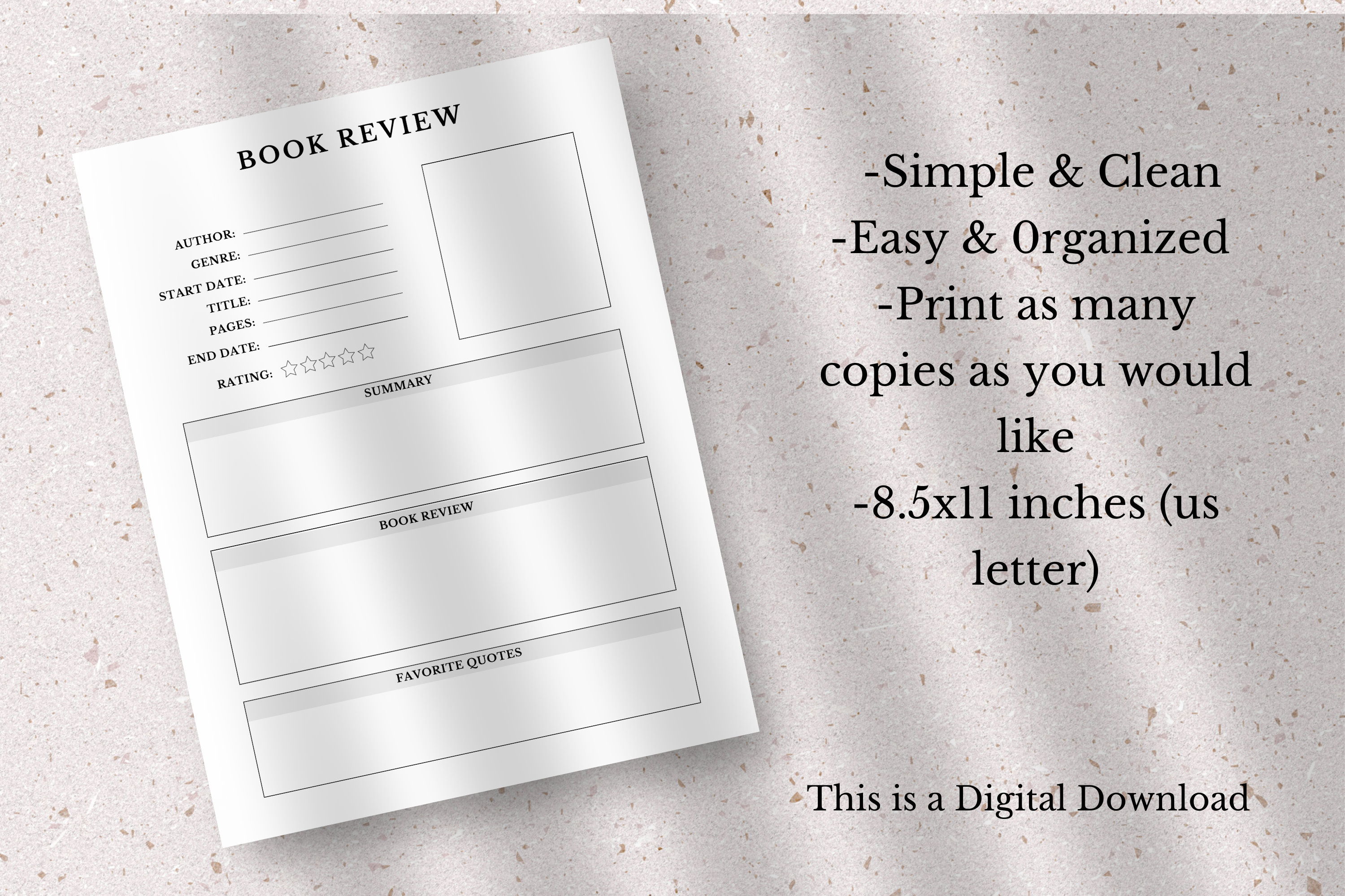 Book Review Template Printable, Reading Journal (PDF) - Etsy