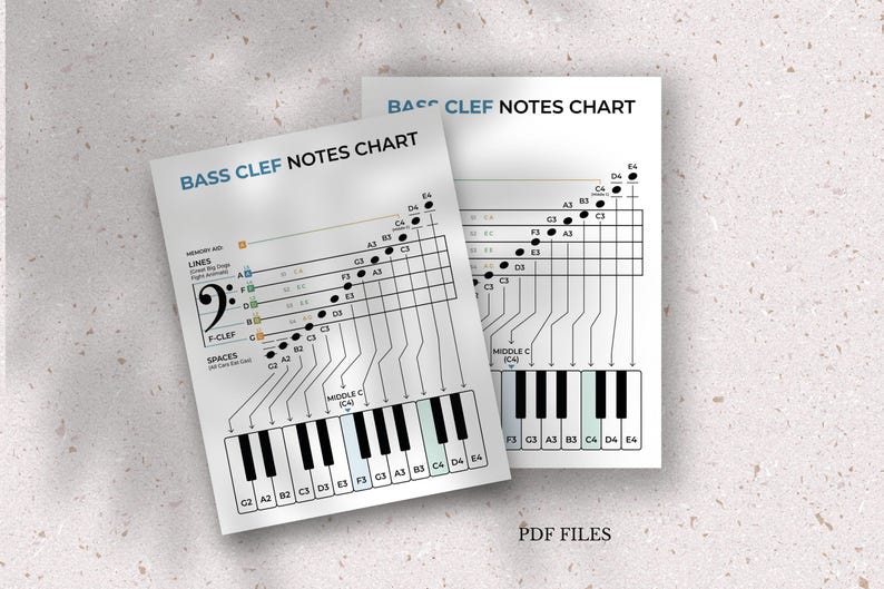 Bass Clef Notes Chart, Music Theory Learning Poster, Piano Staff Guide ...