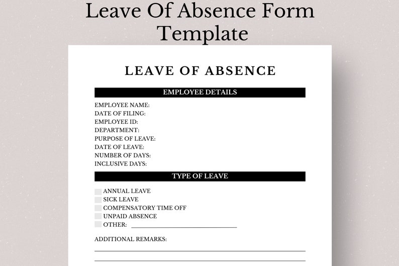 Editable Leave of Absence Form Template, Employee Leave of Absence ...