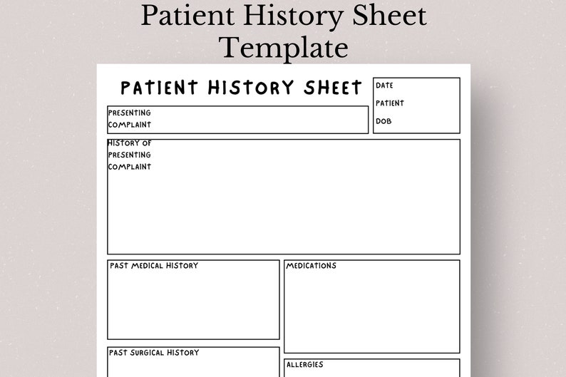 Patient History Taking Sheet for Medicine/pa/nursing/dentistry, Patient ...