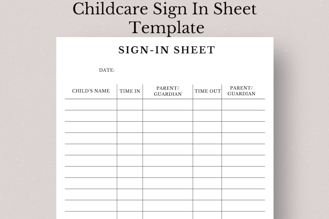 Childcare Sign-in Sheet, Childcare Sheet, Childcare Sign-in Template ...