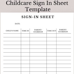 Childcare Sign-in Sheet, Childcare Sheet, Childcare Sign-in Template ...