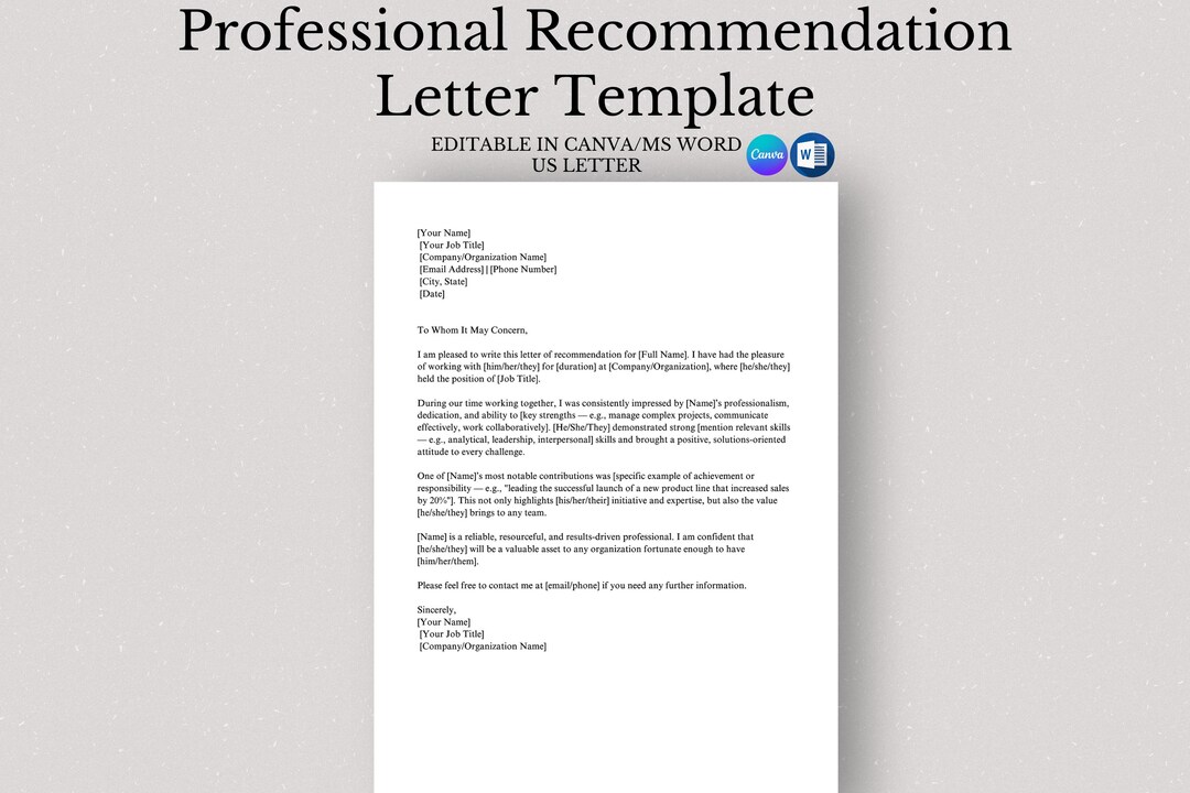 Professional Recommendation Letter, Template Job Reference Letter ...
