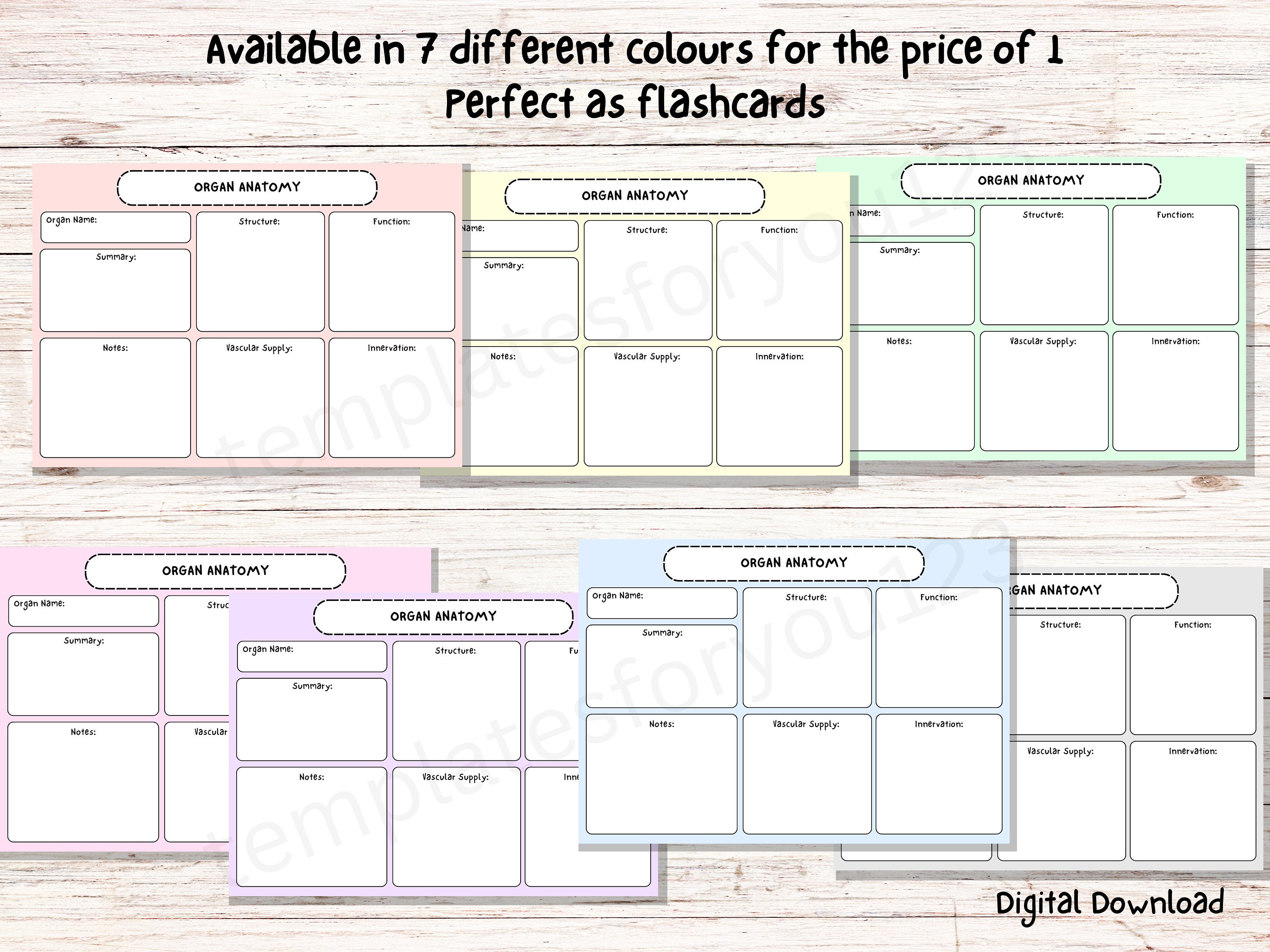 Organ Anatomy Notes Flashcard Template, Medical Study (digital Download ...