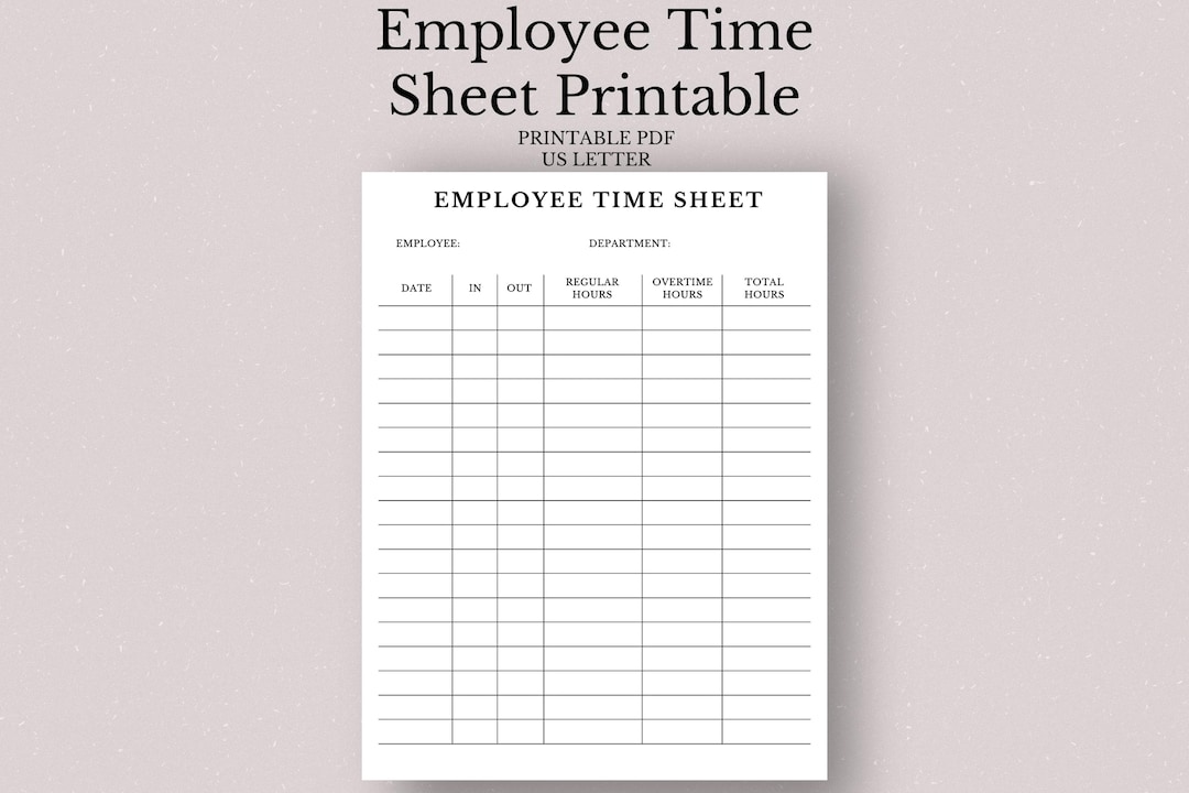 Employee Time Sheet PDF | Time In/out + Regular & Overtime Hours ...