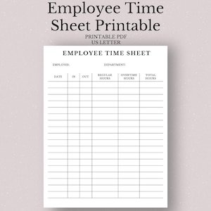 Employee Time Sheet PDF | Time In/out + Regular & Overtime Hours ...
