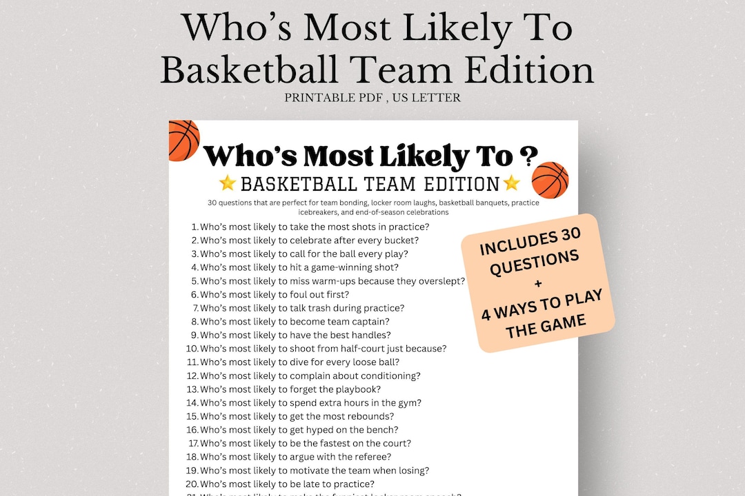 Basketball Team Bonding Game, Icebreaker Activity, Printable PDF (US ...