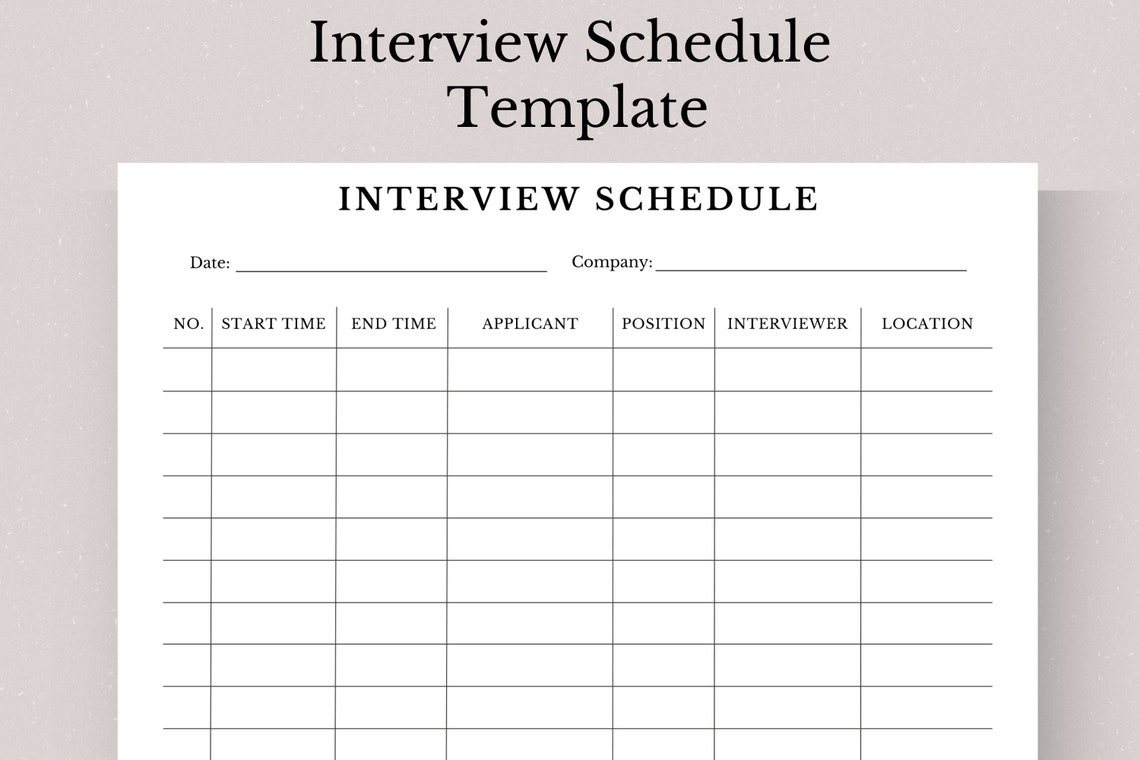 Printable Interview Schedule, Company Interview Schedule, Employee ...