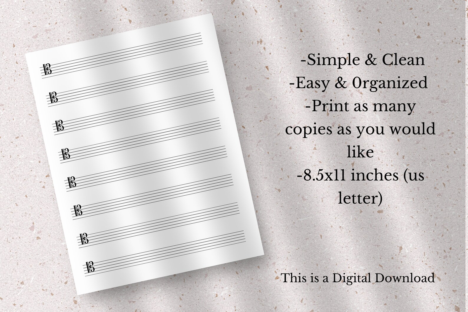 Printable Tenor Clef Sheet Music Template (PDF Pattern) - Etsy