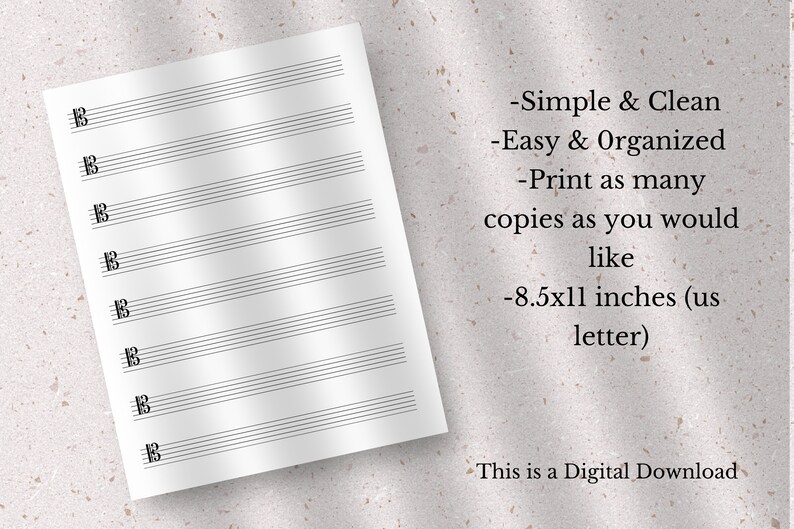 Printable Tenor Clef Sheet Music Template (PDF Pattern) - Etsy