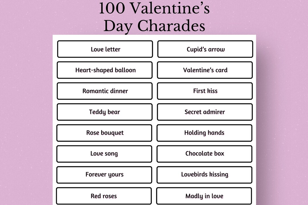 Valentine's Day Charades, 100 Printable Cards (digital Download) - Etsy