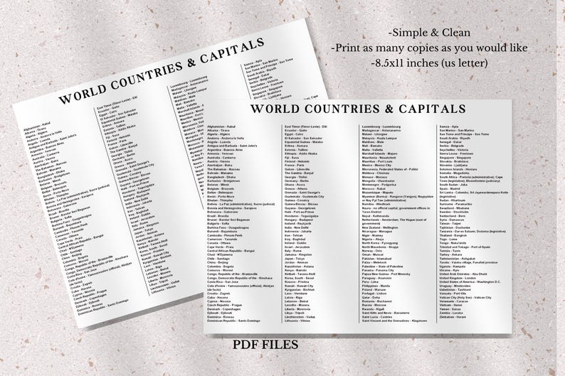 Printable World Countries and Capitals List (digital Download) - Etsy