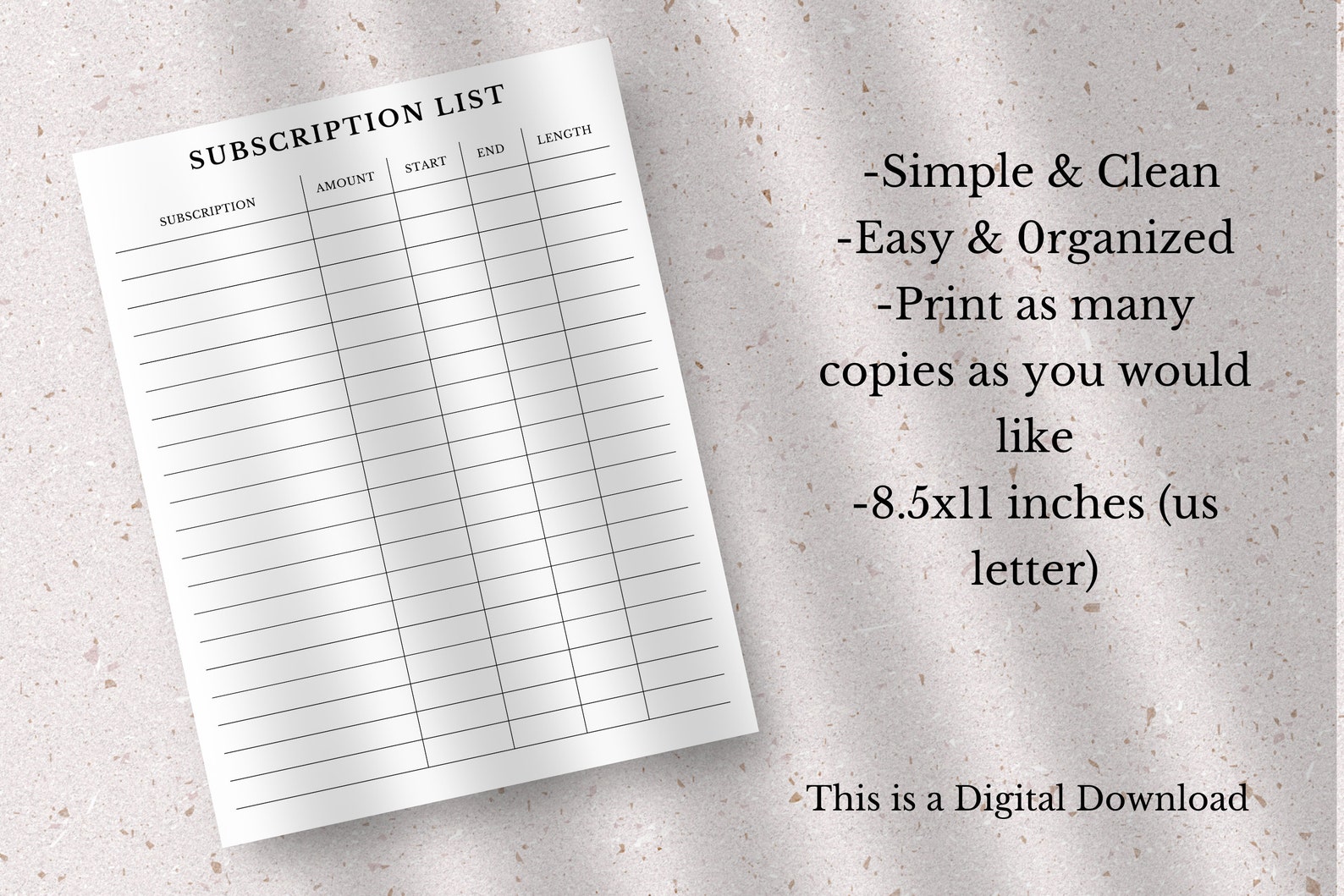Subscription Printable, Cable Subscription Tracker, Subscription List ...
