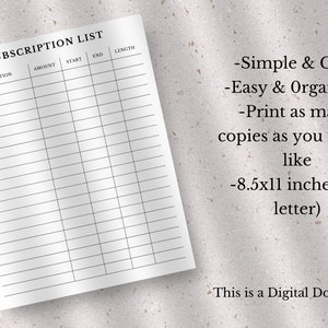Subscription Printable, Cable Subscription Tracker, Subscription List ...