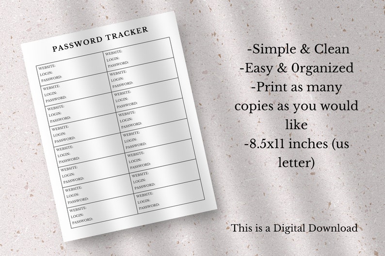 Password Tracker Printable PDF, Social Media Password Log, Minimalistic ...