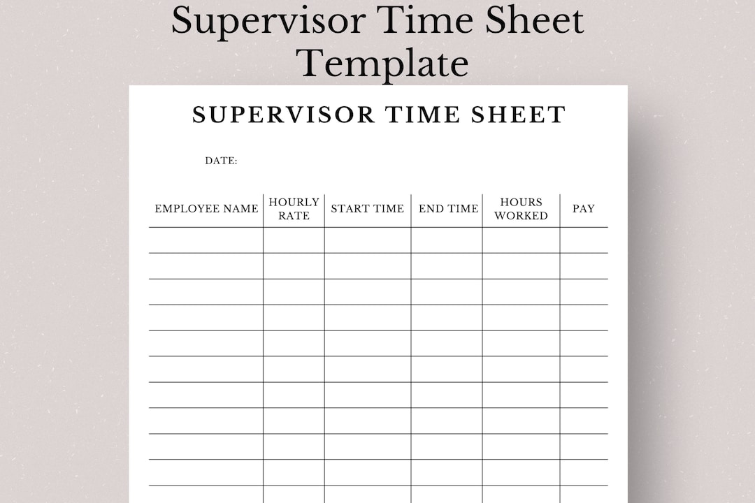 Supervisor Time Sheet, Supervisor Employee Work Log Sheet, Clock in and ...