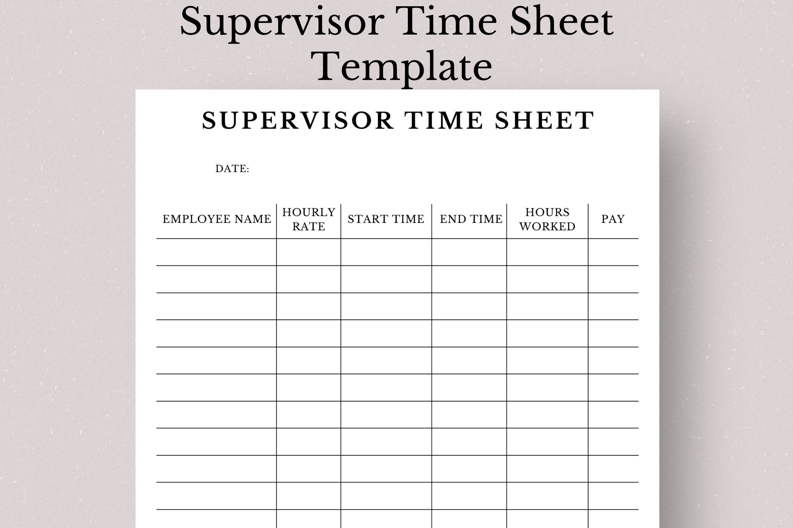 Supervisor Time Sheet, Supervisor Employee Work Log Sheet, Clock in and Out Template, Employee ...
