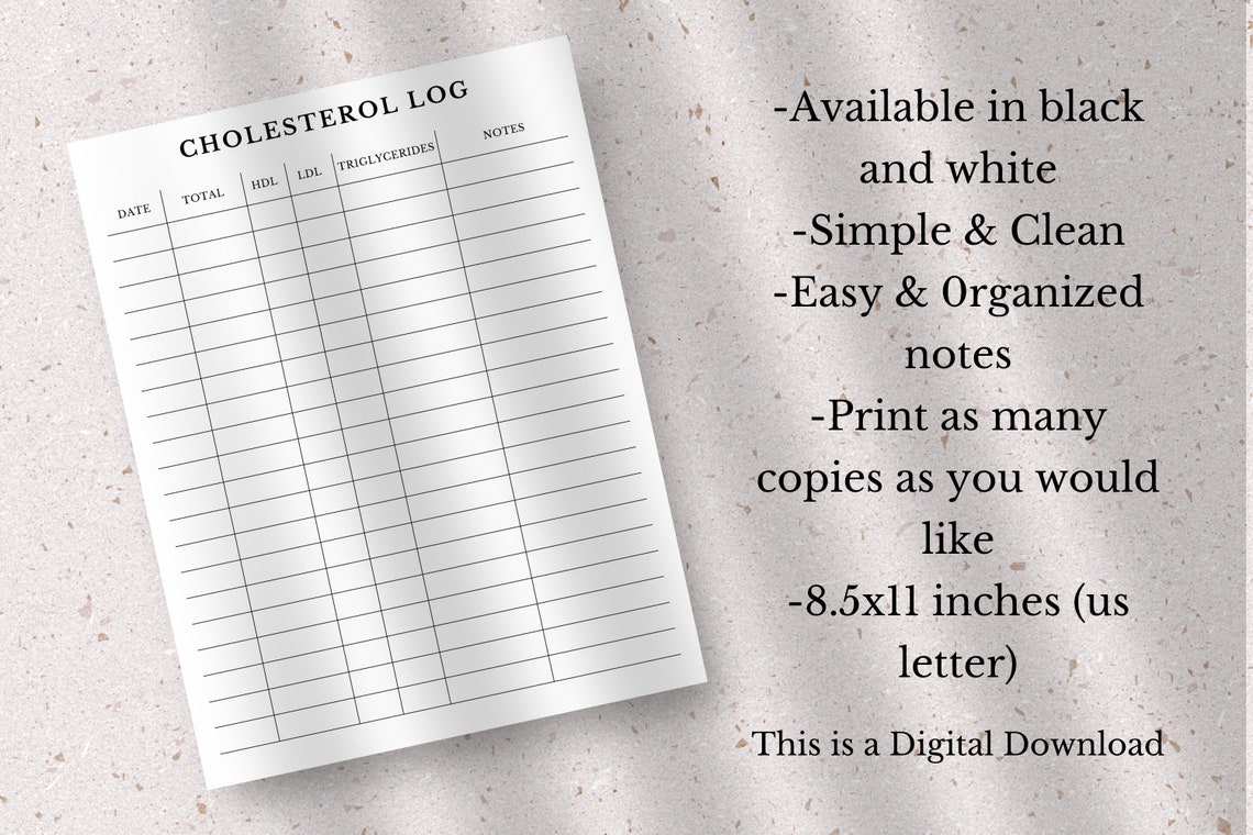 Blood Cholesterol Log PDF Printable Cholesterol Tracker Health Log ...