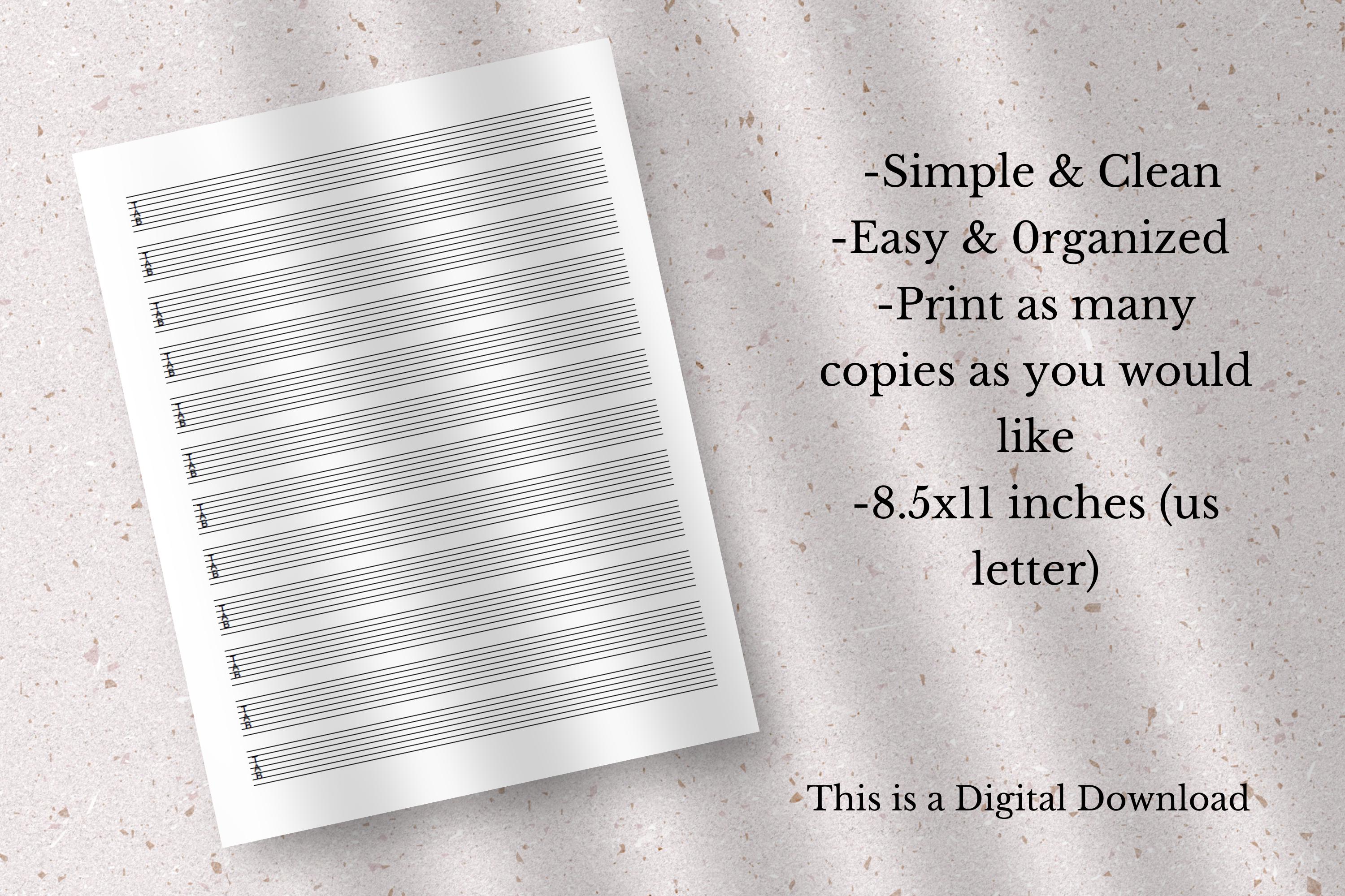 Printable Blank Tab Sheets for Seven-string Guitar, Blank Tablature Pdf ...