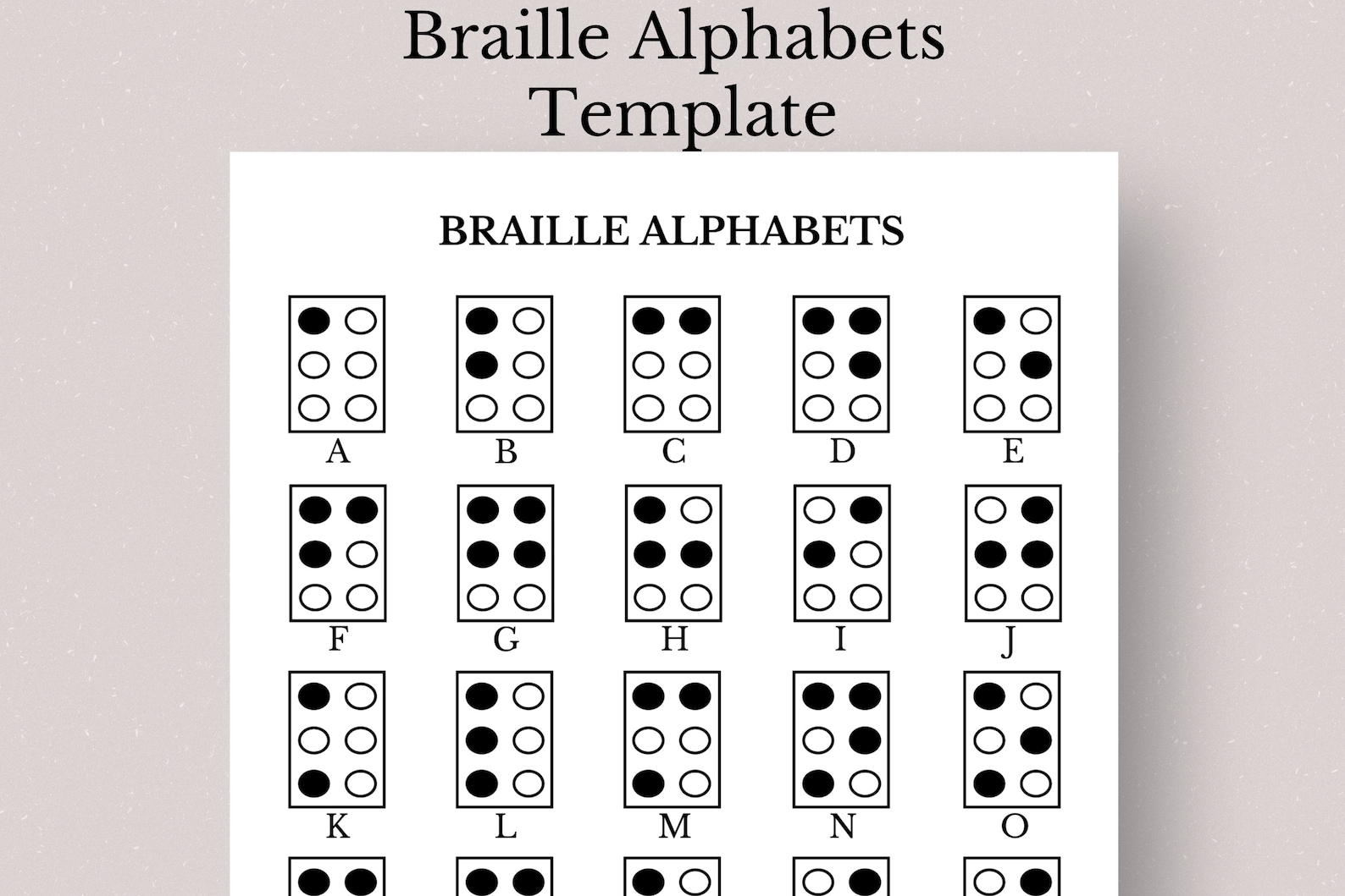Printable Braille Alphabets, 1 Page Printable Braille, Printable ...