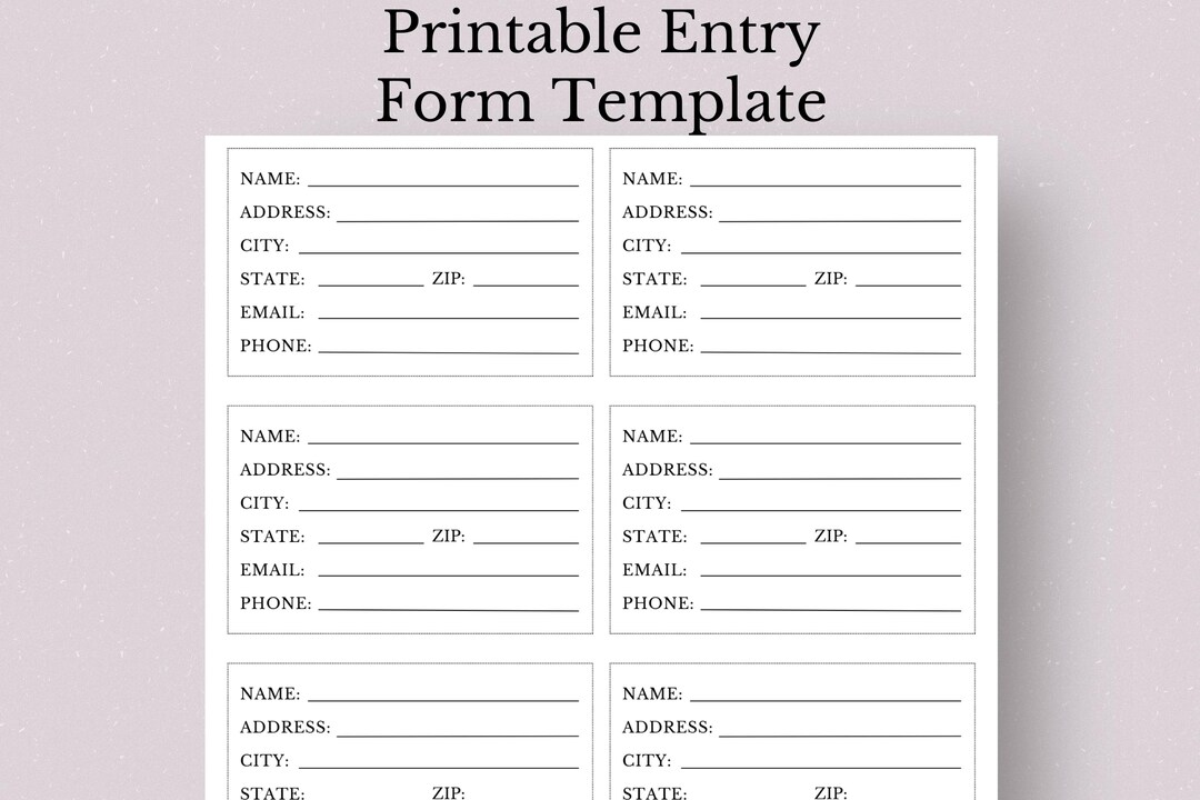 Entry Form Printable, Enter to Win, Raffle Ticket Template, Form for ...