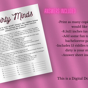 Dirty Minds Bachelorette Party Game Dirty Minds Riddles Game Dirty ...