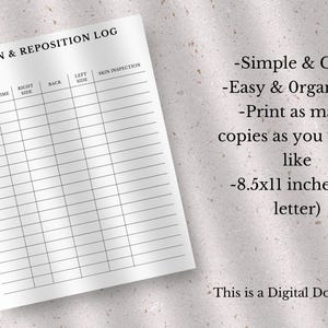 Turn and Reposition Log, Patient Positioning and Turn Chart, Patient ...
