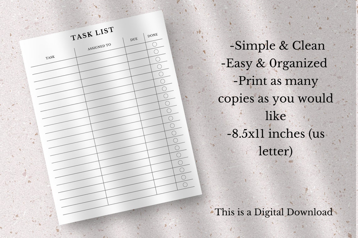 Printable Employee Task List Template, Employee Assignment Work Log ...
