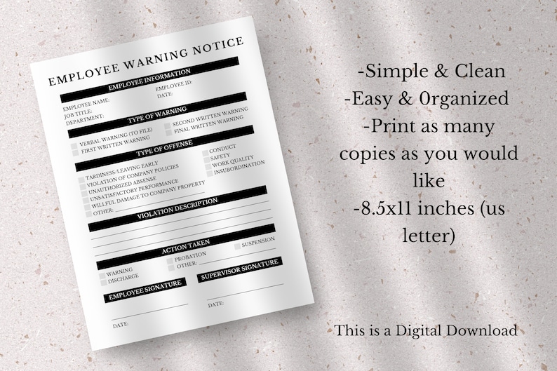 Employee Warning Notice Template, Editable Employee Warning Notice ...