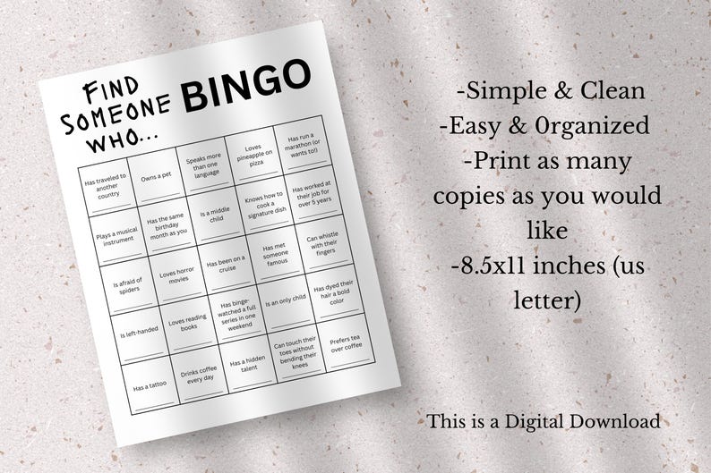Find Someone Who Bingo, Ice Breaker Game (PDF) - Etsy