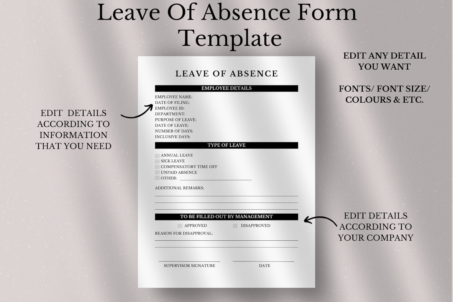Editable Leave of Absence Form Template, Employee Leave of Absence ...