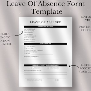Editable Leave of Absence Form Template, Employee Leave of Absence ...