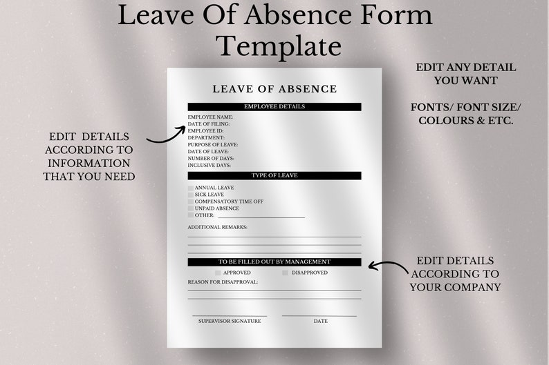 Editable Leave of Absence Form Template, Employee Leave of Absence ...