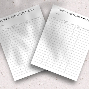 Turn and Reposition Log, Patient Positioning and Turn Chart, Patient ...
