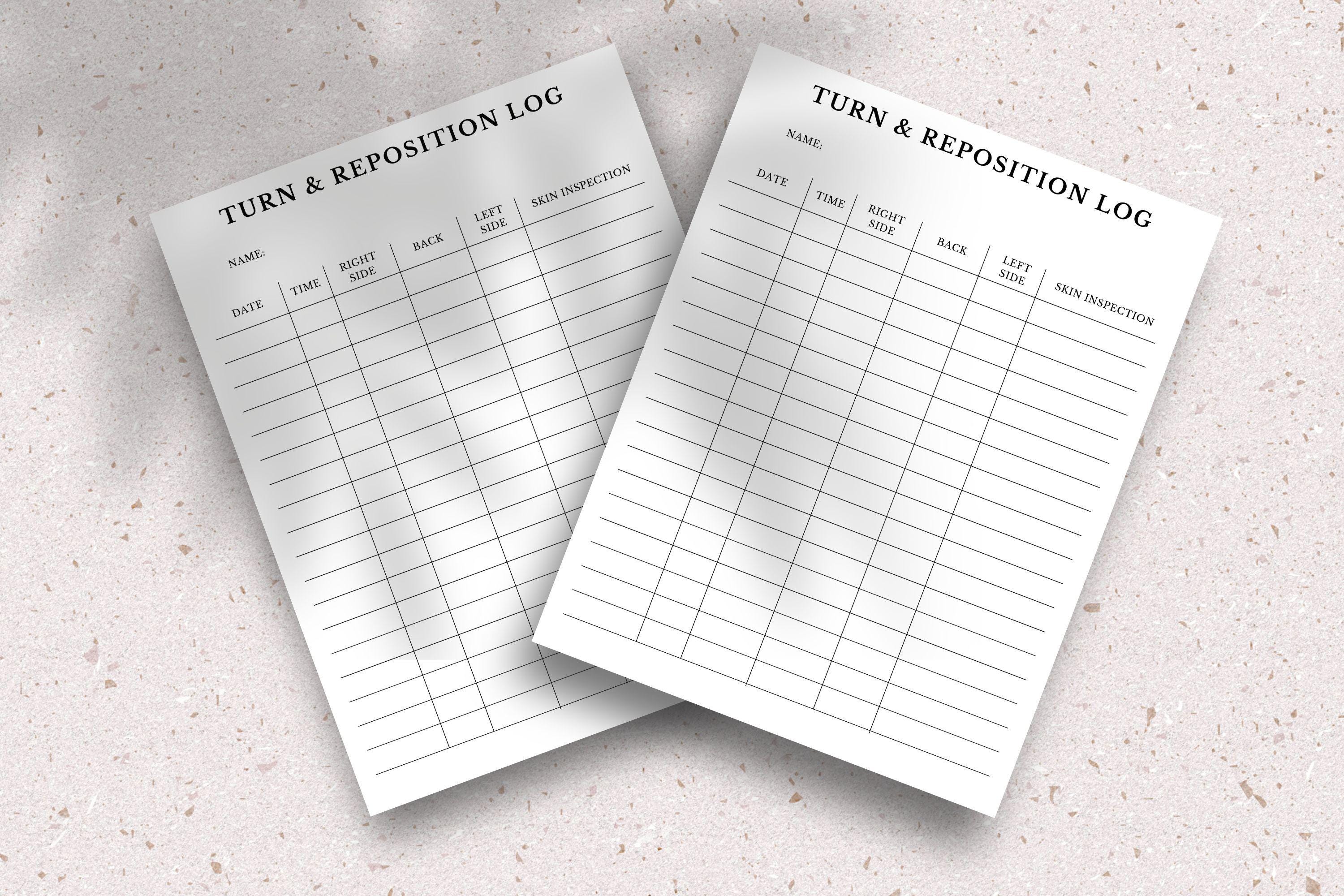 Turn and Reposition Log, Patient Positioning and Turn Chart, Patient ...