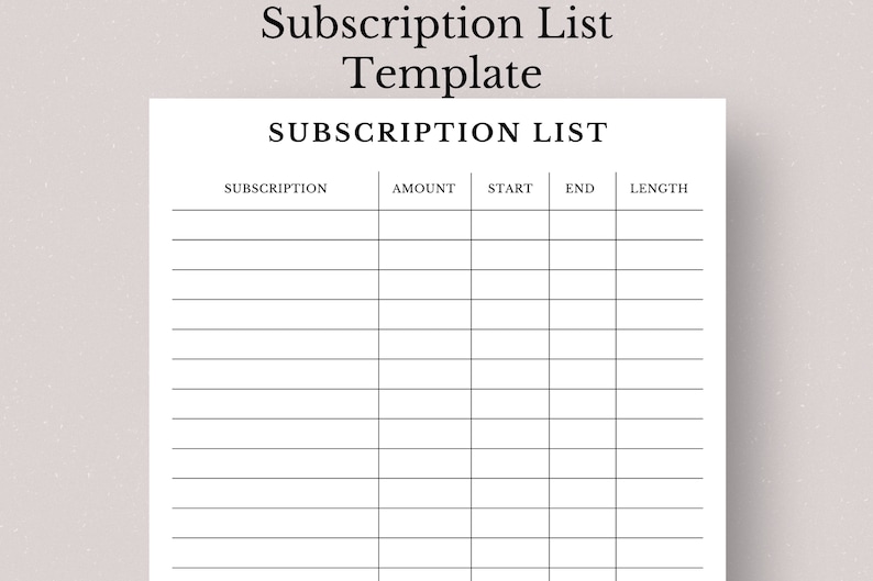 Subscription Printable, Cable Subscription Tracker, Subscription List ...