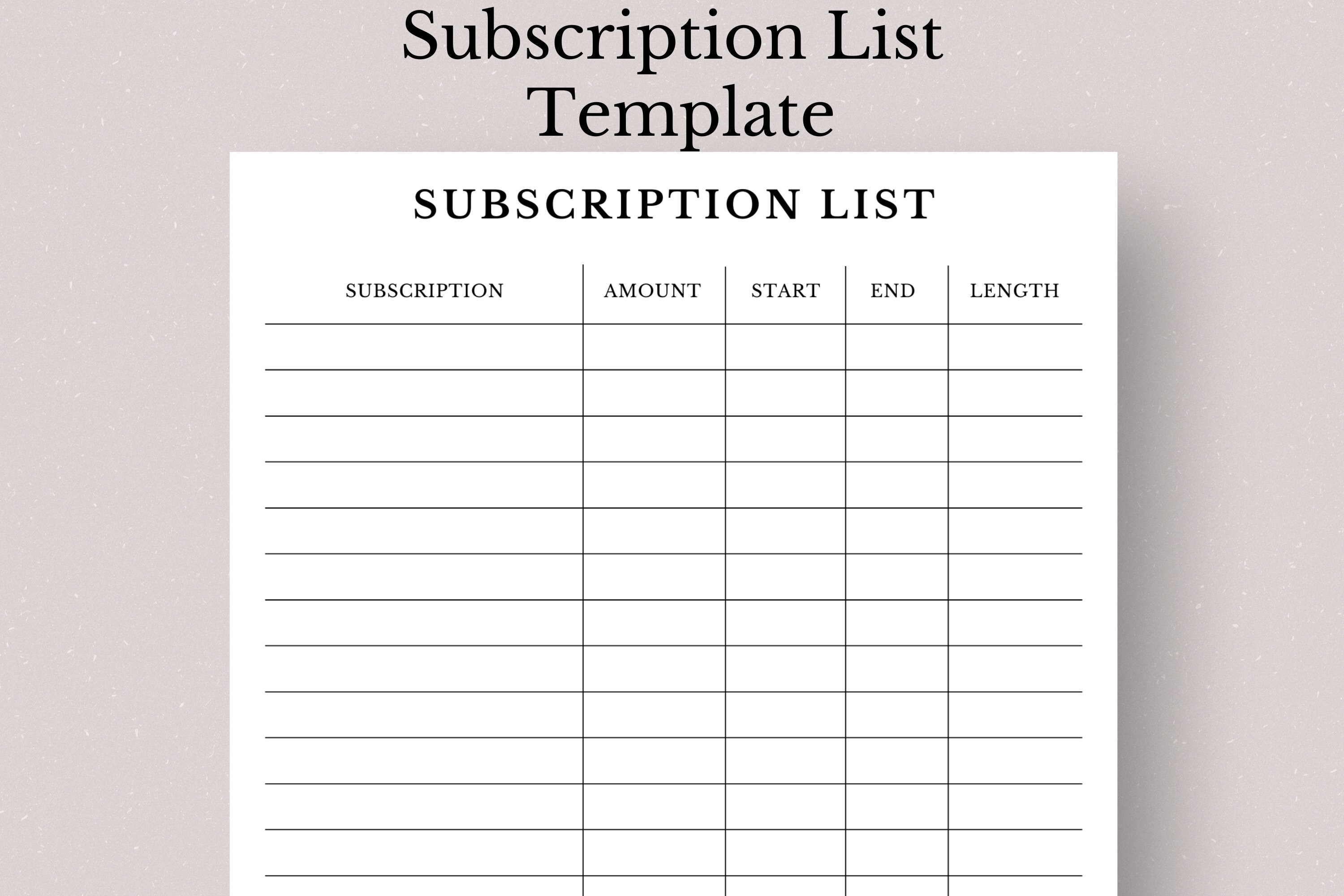 Subscription Printable, Cable Subscription Tracker, Subscription List ...