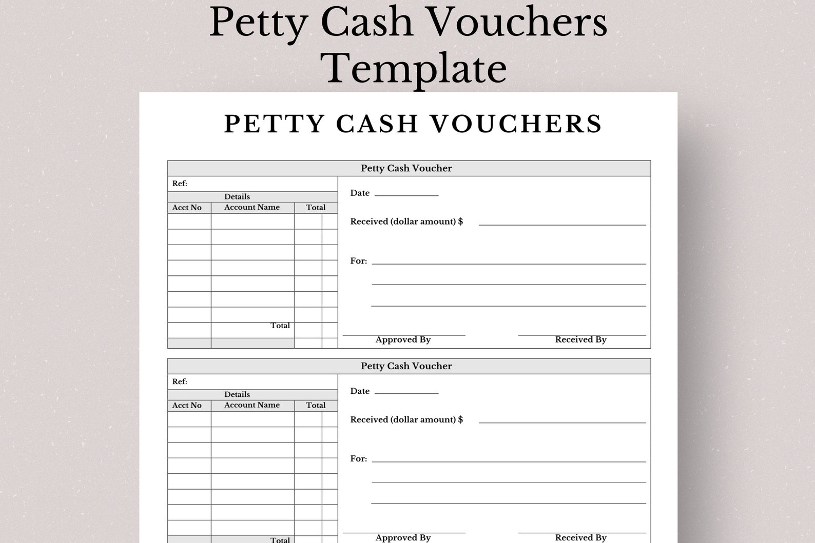 Printable Petty Cash Voucher Template (digital Download) - Etsy