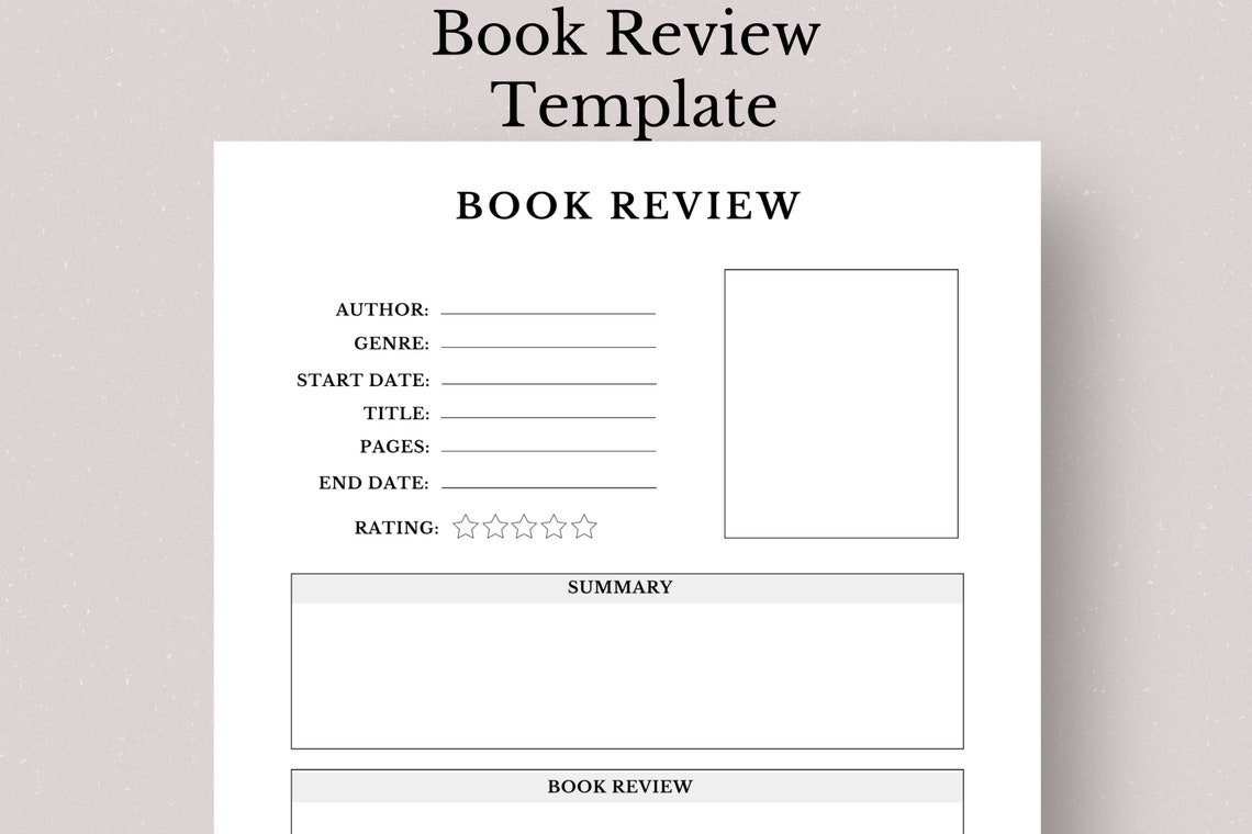 Book Review Printable, Book Log and Review, Book Rating, Book Lover ...